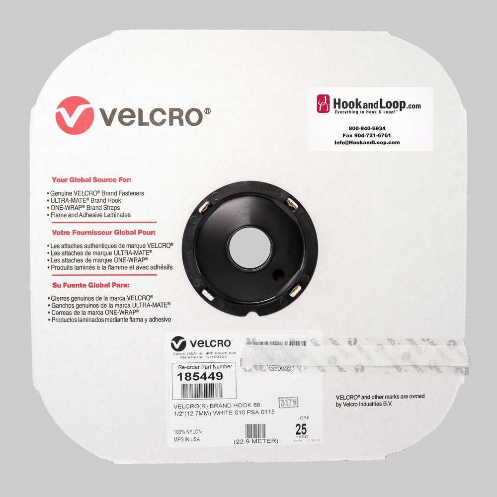 1/2" - VELCRO® Brand Pressure Sensitive Adhesive Hook: Rubber - White ...