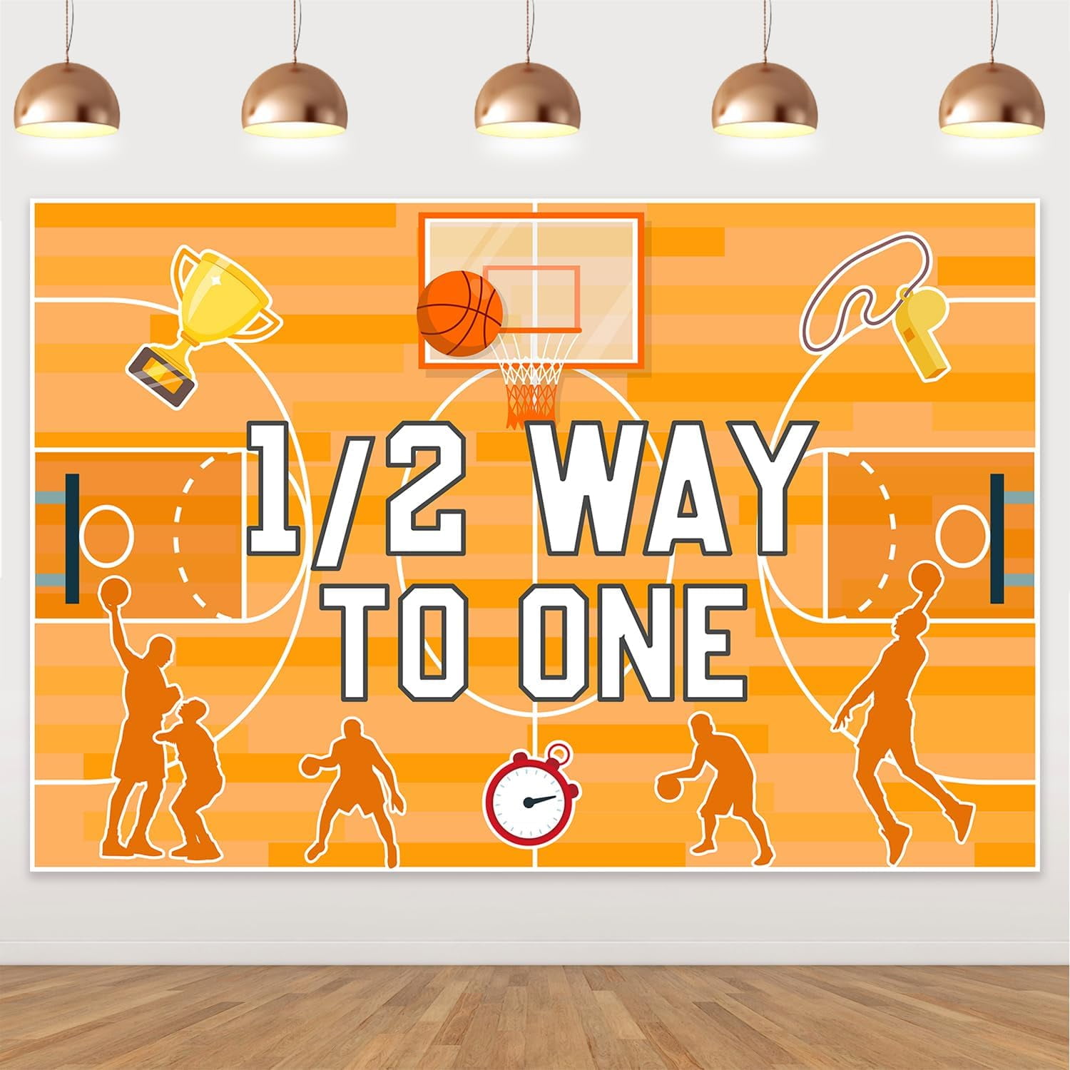 1/2 Way to One Basketball Theme Backdrop Half Way to First Birthday Background 6 Months Birthday ...