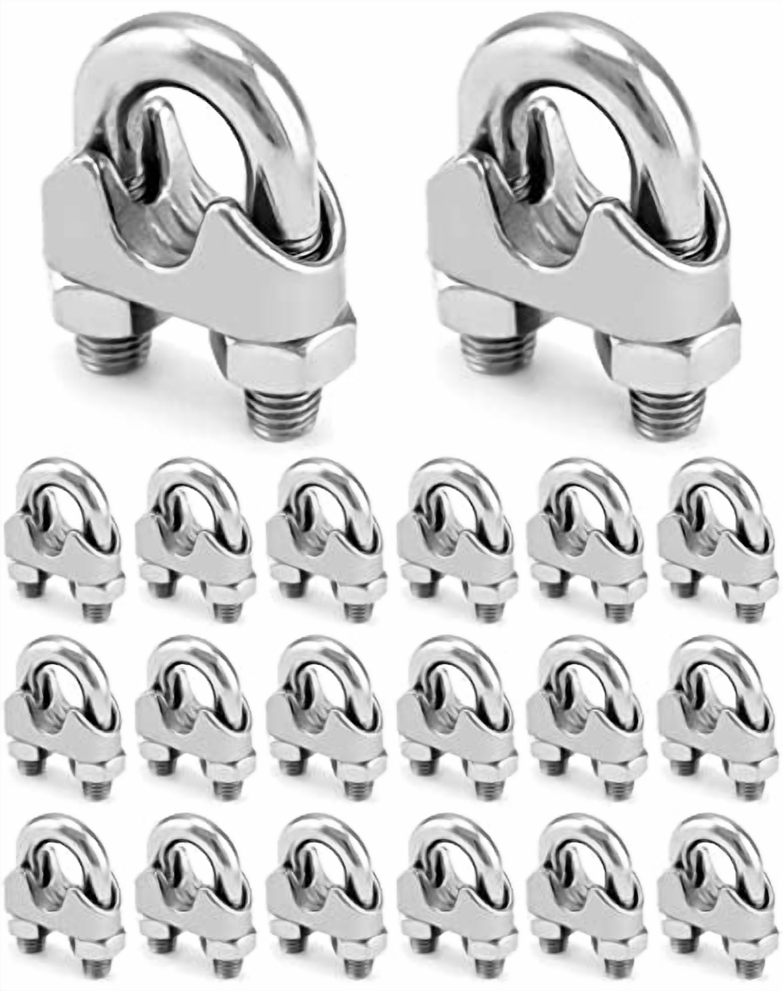 1/2" Wire Rope Clamp Clip M12, 20 Pack Large U Bolt Saddle Guy Fastener ...
