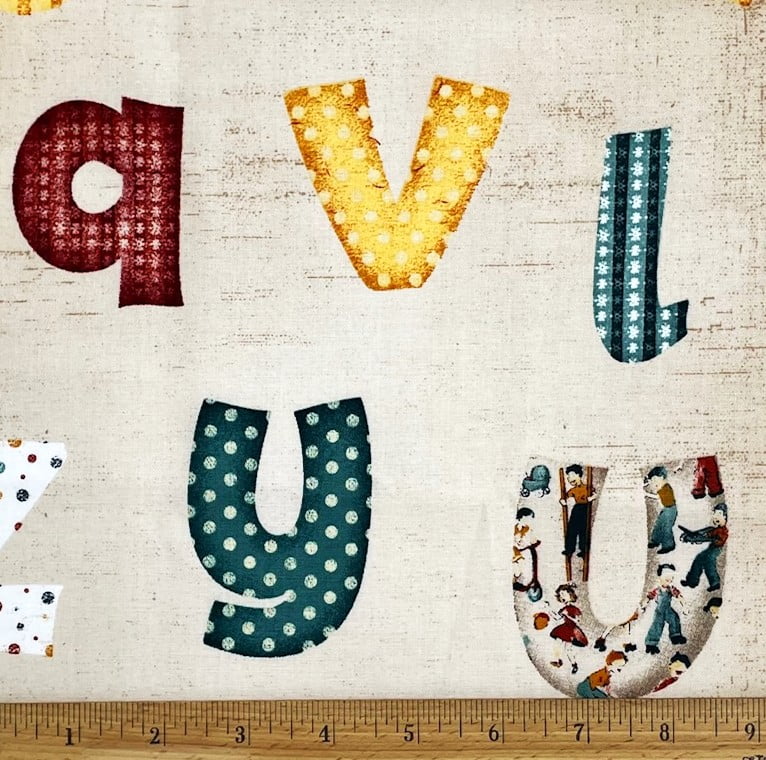 1/2 Yard - ABCs Alphabet Letters on Tan Cotton Fabric (Great for ...