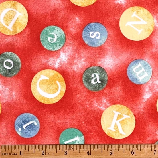 1/2 Yard - ABCs Letters in Polka Dots on Red & Pink Cotton Fabric ...