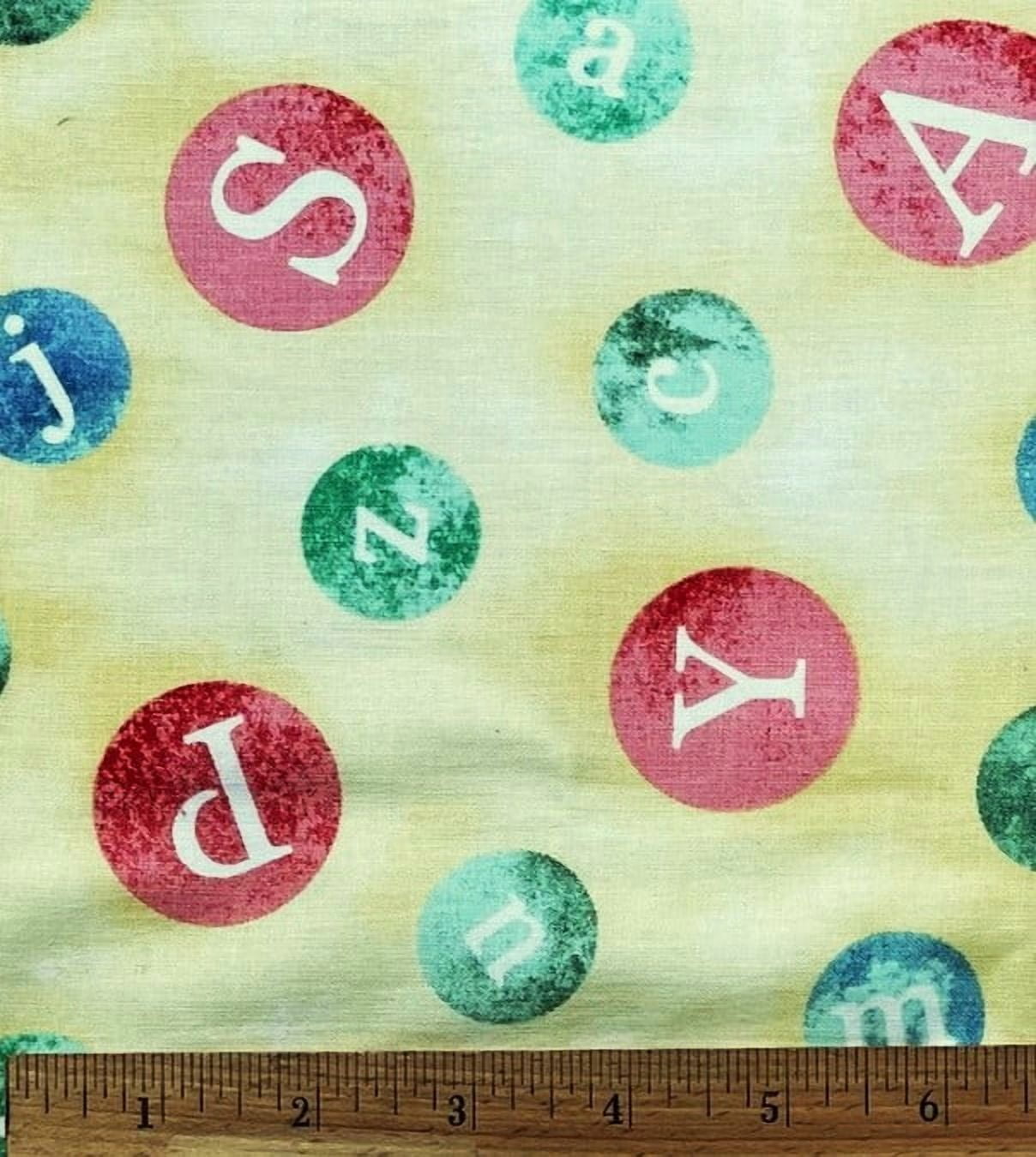 1/2 Yard - ABCs Letters in Polka Dots on Yellow Cotton Fabric (Great ...
