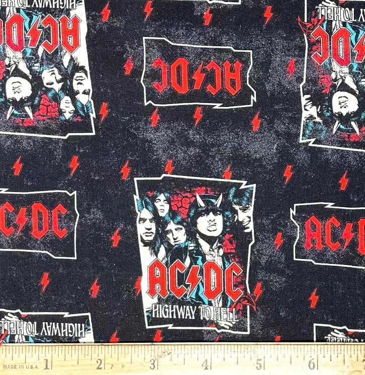1/2 Yard - AC/DC Highway to Hell on Black Cotton Fabric (Great for ...