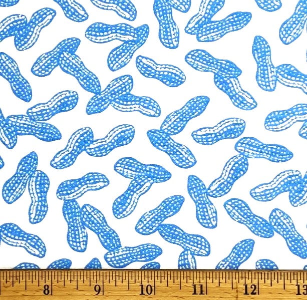 1/2 Yard - Blue Peanuts on White Cotton Fabric (Great for Quilting ...