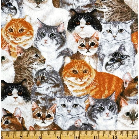 1/2 Yard - Cats & Kittens Cotton Fabric (Great for Quilting, Sewing ...