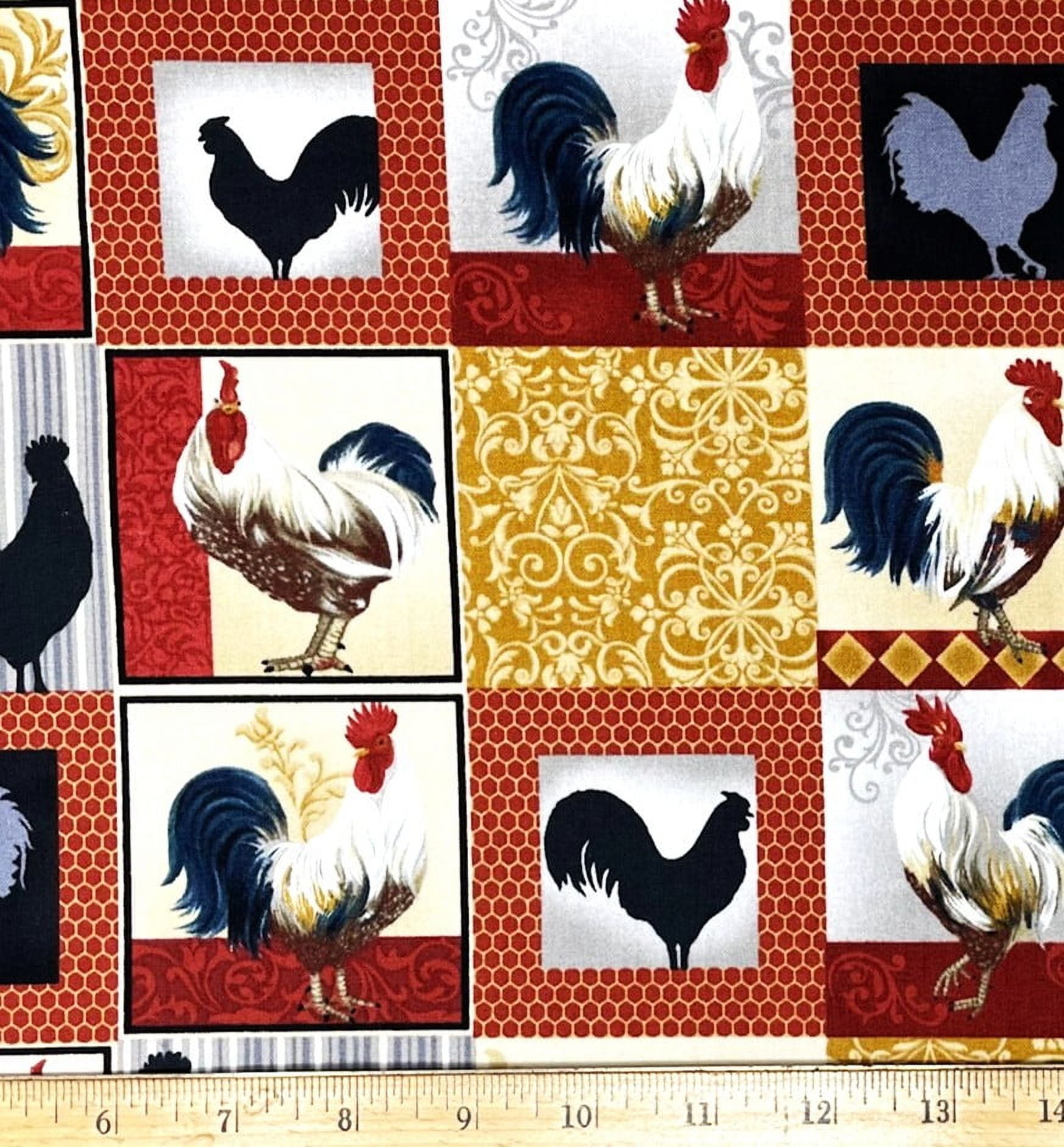 1/2 Yard - Chickens & Roosters Block Cotton Fabric (Great for Quilting ...