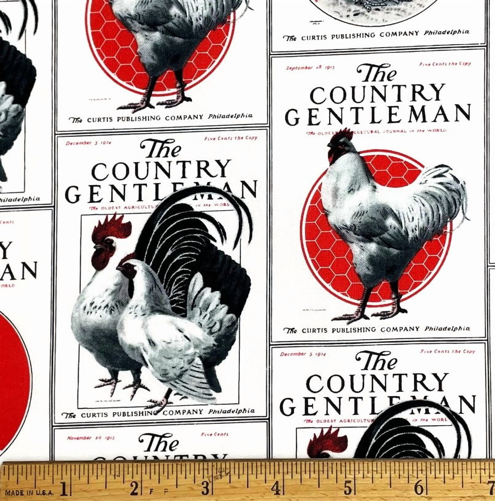 1/2 Yard - Chickens & Roosters Country Gentleman Block Cotton Fabric ...