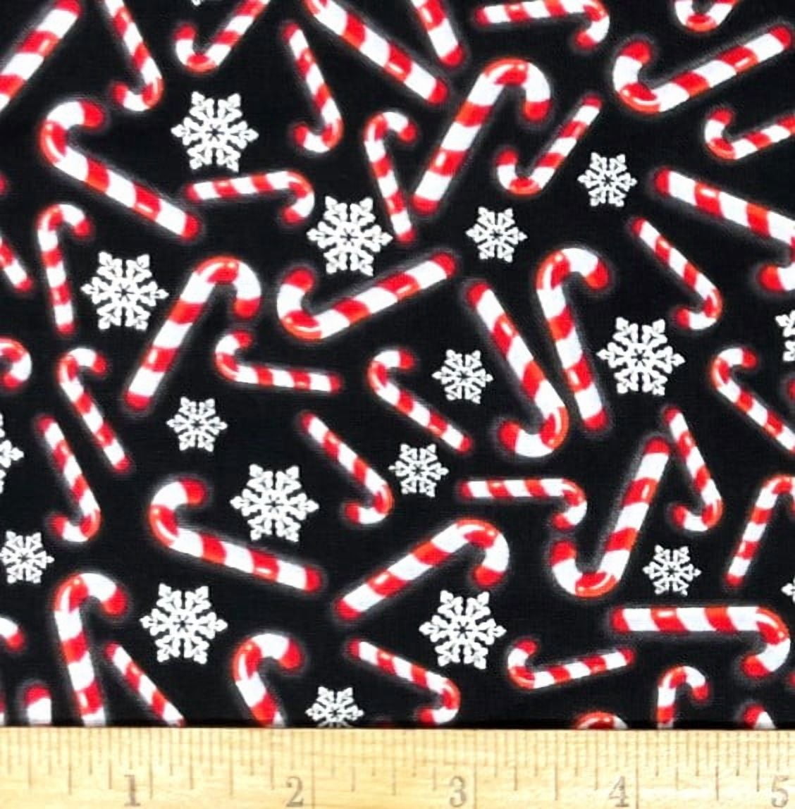 1/2 Yard - Christmas Candy Canes on Black Cotton Fabric (Great for ...