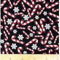 1/2 Yard - Christmas Candy Canes on Black Cotton Fabric (Great for ...