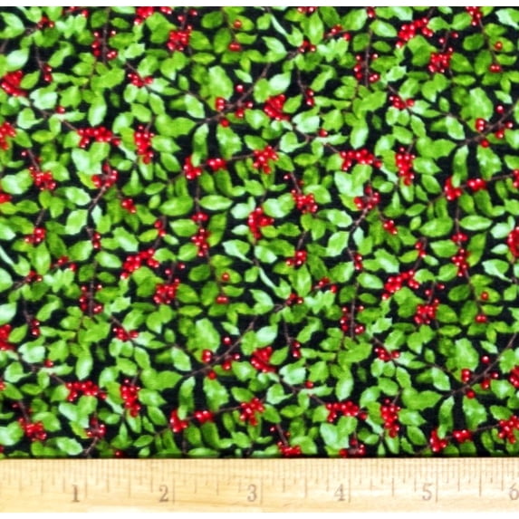1/2 Yard - Christmas Holiday Holly Berry & Branch Cotton Fabric (Great ...