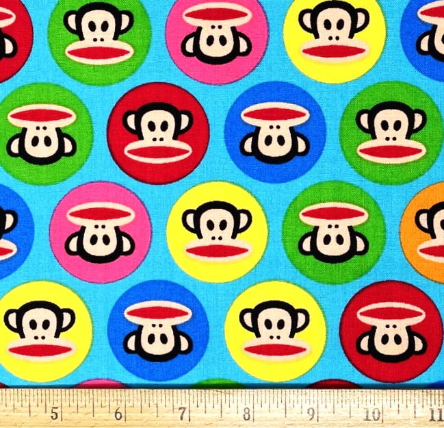 1/2 Yard - Colorful Julius Monkey on Light Blue Cotton Fabric (Great ...