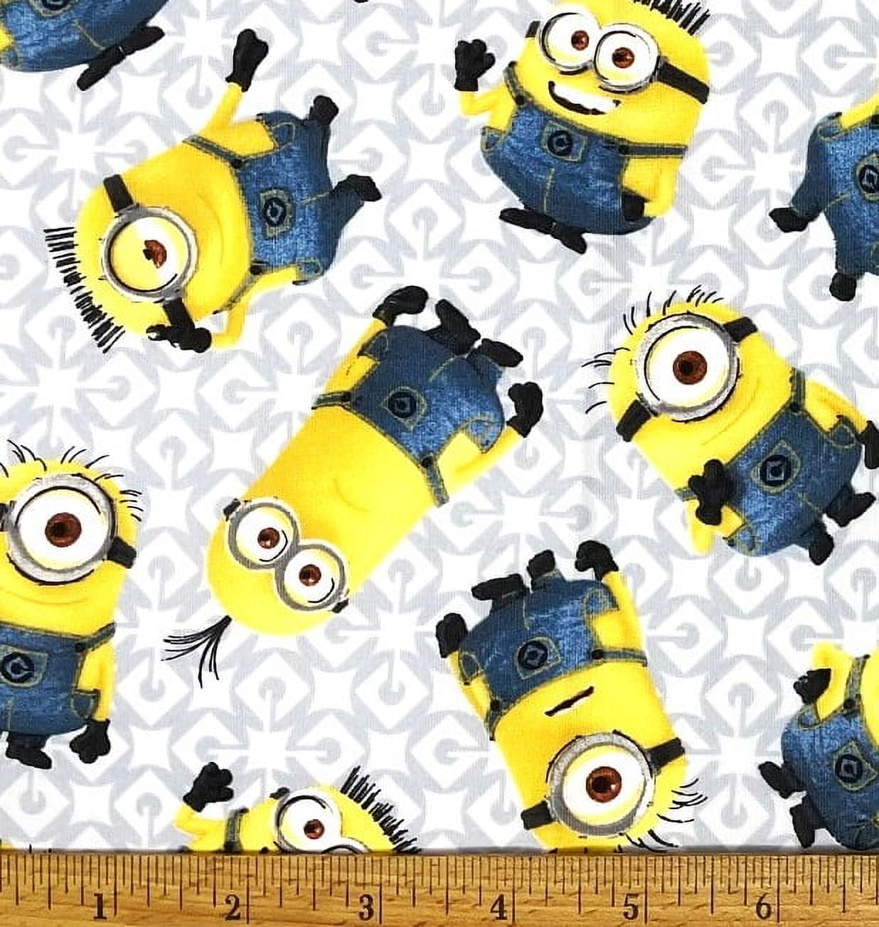 1/2 Yard - Despicable Me Minion on Blue Geometric Cotton Fabric (Great ...