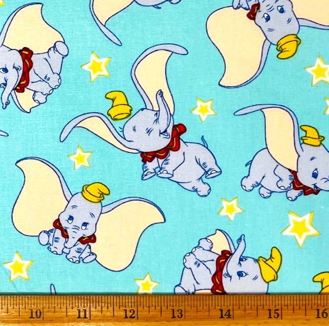 1/2 Yard - Disney Baby Dumbo Elephant & Stars on Blue Cotton Fabric ...