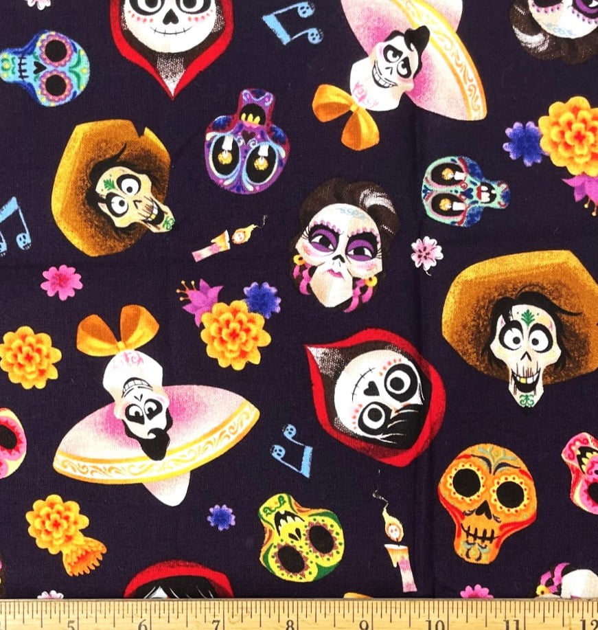 1/2 Yard - Disney Coco & Friends Day of the Dead Sugar Skulls Cotton ...