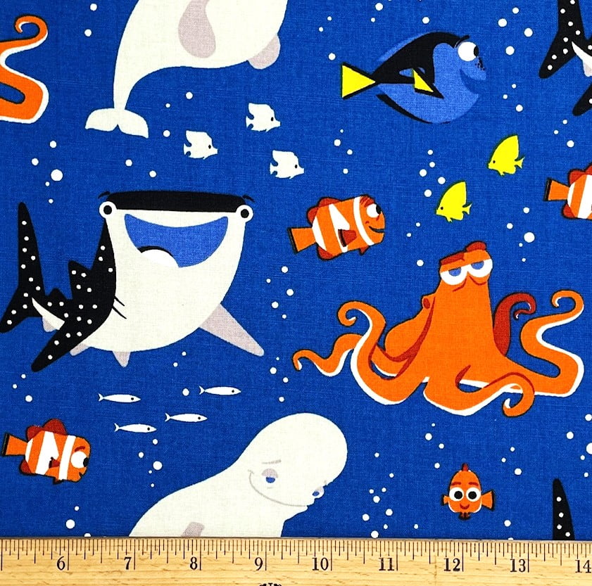 1/2 Yard - Disney Finding Dory Nemo & Friends on Blue Fabric (Great for ...