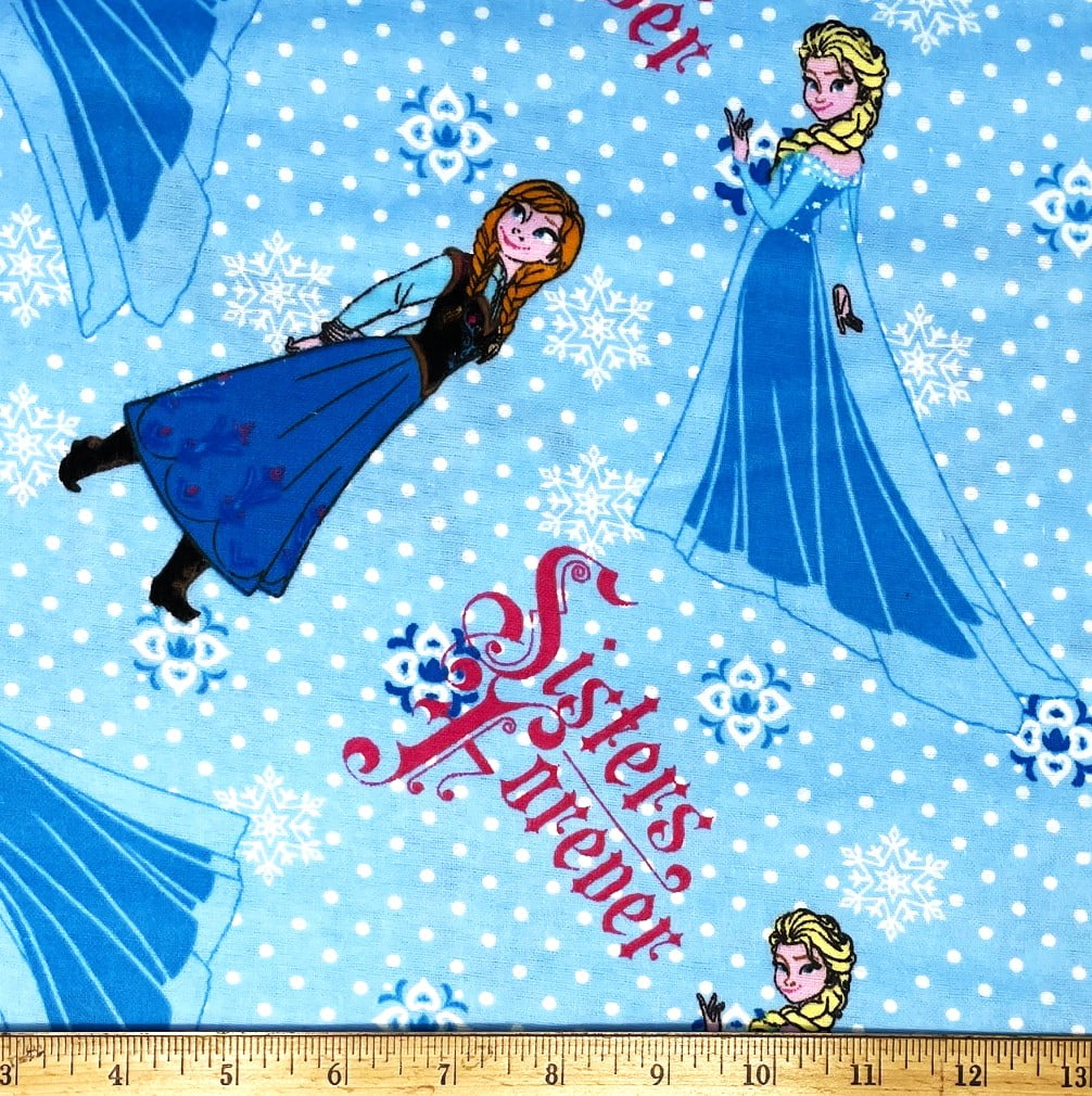 1/2 Yard - Disney Frozen Sisters Forever Princess Elsa & Anna on Blue ...