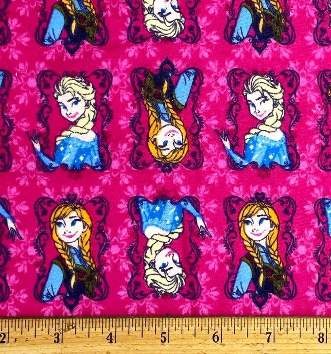 1/2 Yard - Disney Frozen Sisters Princess on Pink Flannel Cotton Fabric ...