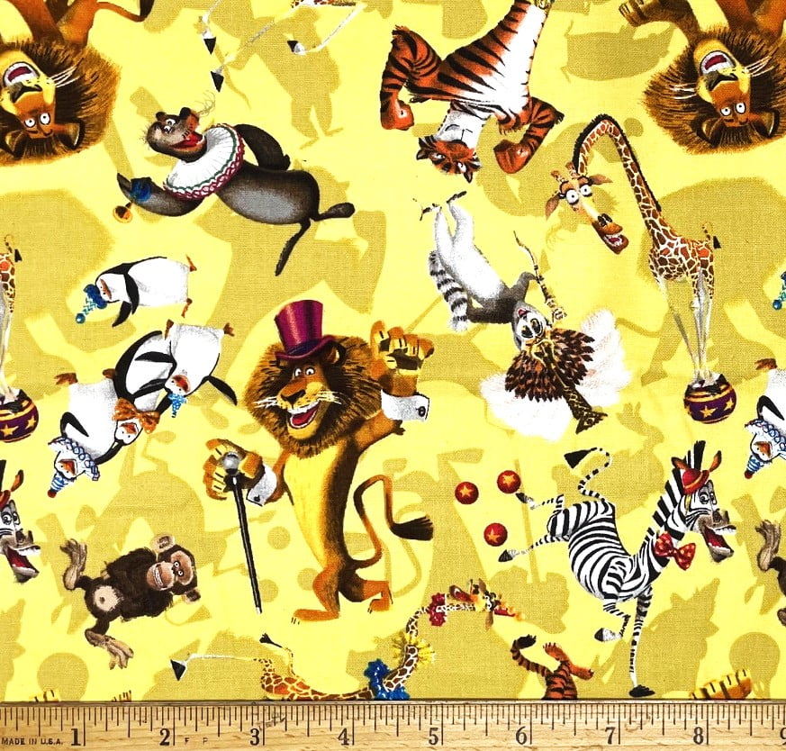 1/2 Yard - Disney Madagascar Zoo Animals Alex Lion Penuins & More on ...