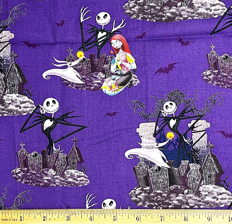1/2 Yard - Disney Nightmare Before Christmas Jack & Sally on Purple ...