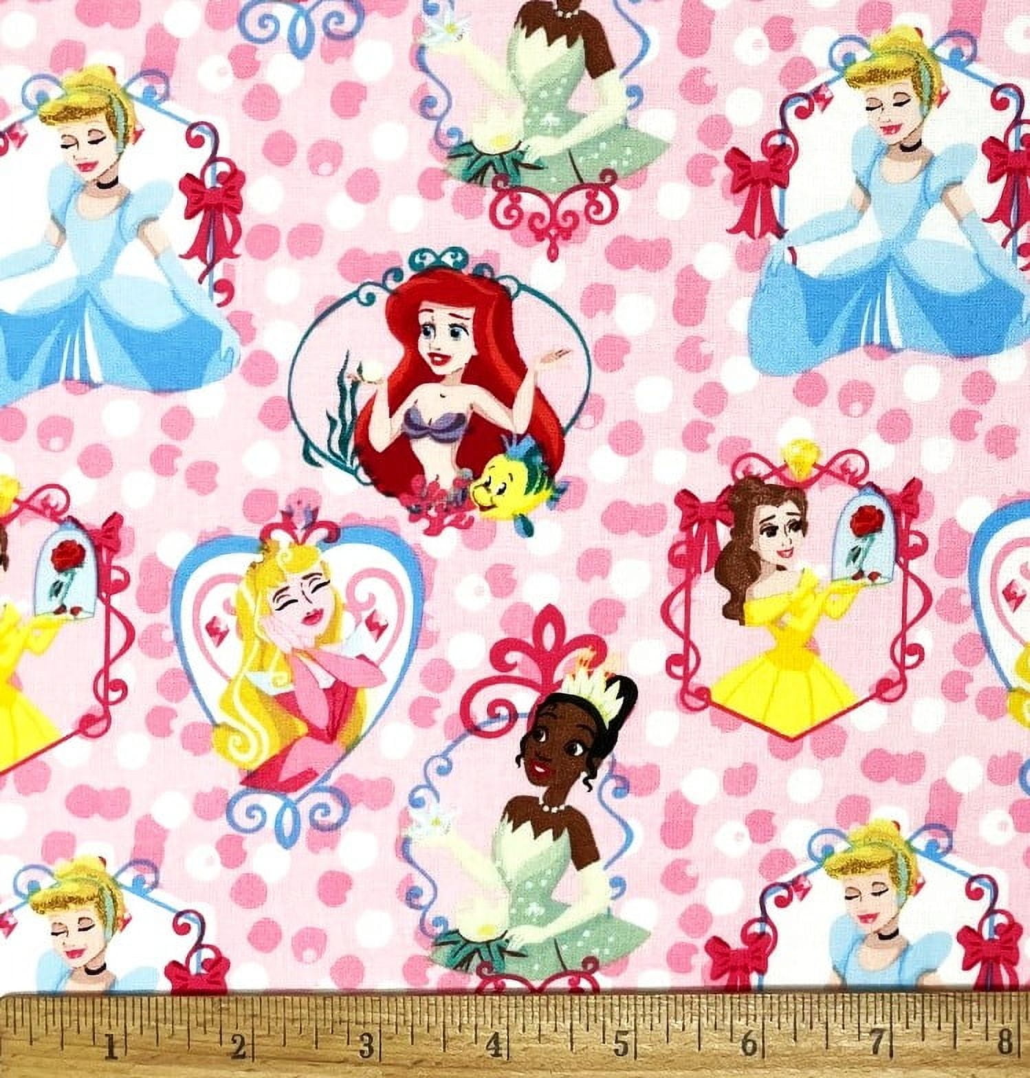 1/2 Yard - Disney Princess Ariel Belle Aurora & Tiana on Pink Polka ...