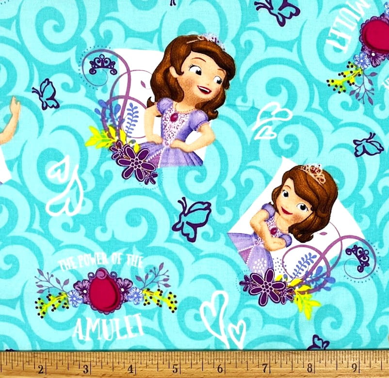 1/2 Yard - Disney Sofia the First Princess on Blue Cotton Fabric (Great ...