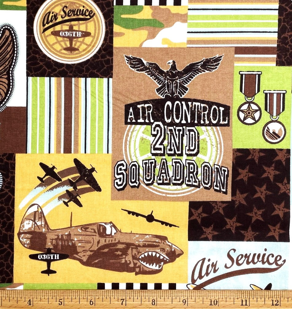 1/2 Yard - Fighter Plane Airplane Airforce Cotton Fabric (Great for ...