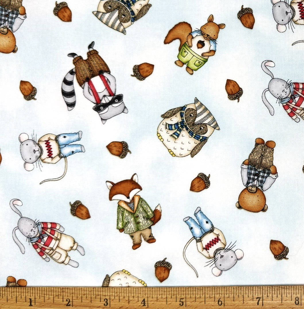 1/2 Yard - Fox Owl Rabbit & More Forest Animals on Blue Cotton Fabric ...