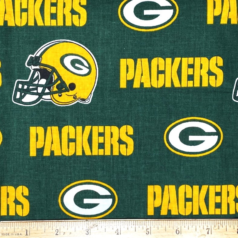 1/2 Yard - Green Bay Packers Football Helmets on Green Broadcloth ...