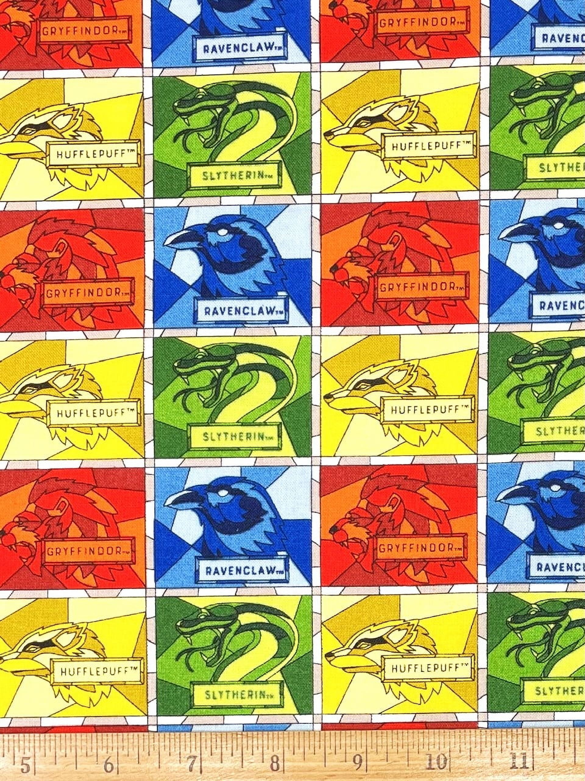 1/2 Yard - Harry Potter Houses Block Stained Glass Cotton Fabric (Great ...