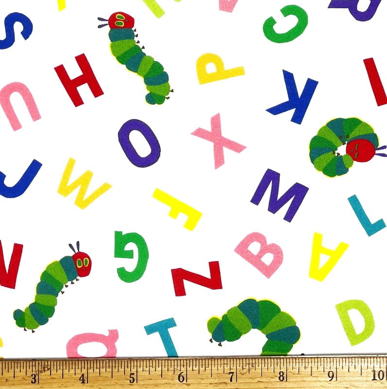 1/2 Yard - Very Hungry Caterpillar & ABCs on White Cotton Fabric (Great ...