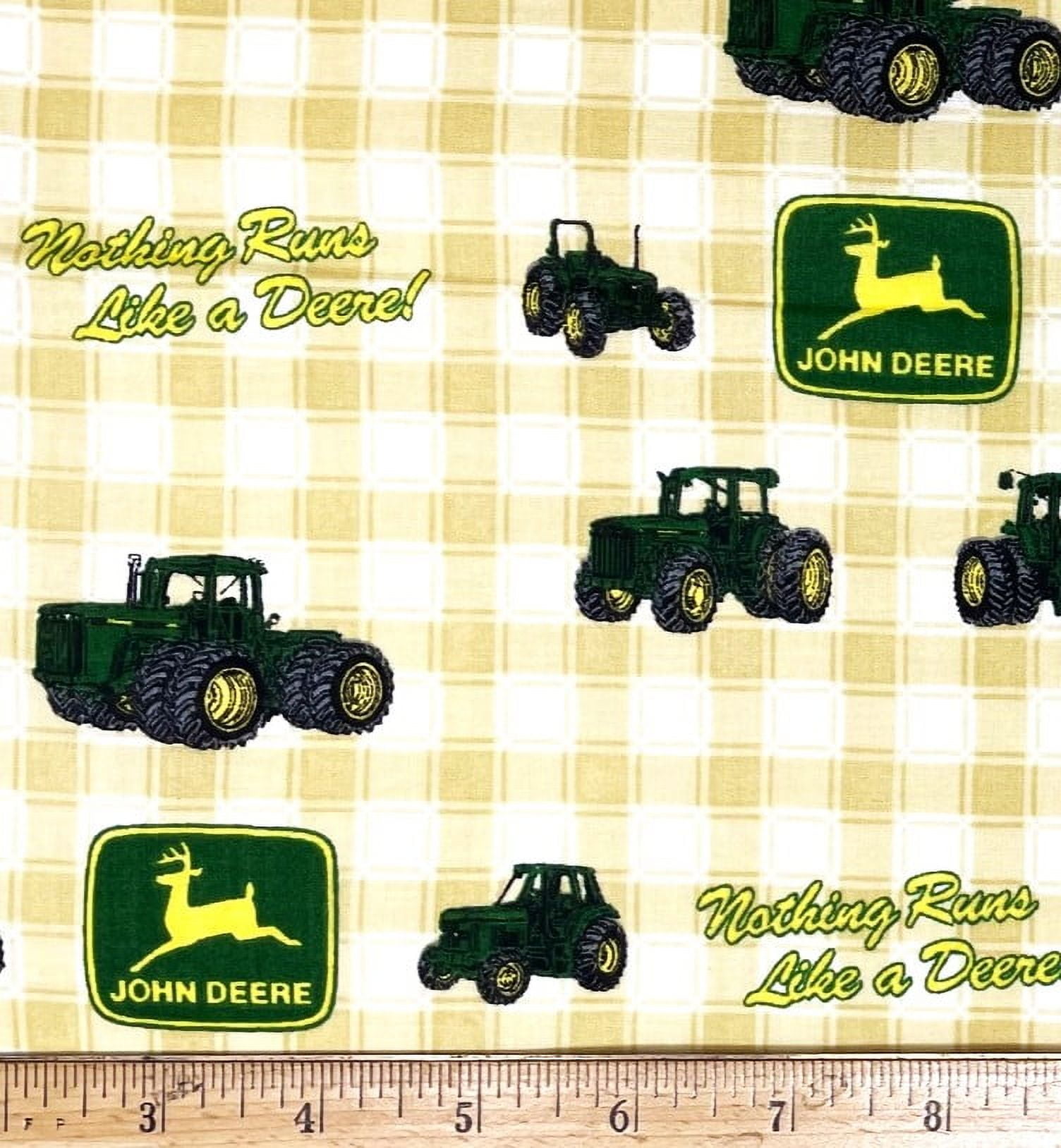 1/2 Yard - John Deere Mini Farm Tractors on Yellow Plaid Cotton Fabric ...
