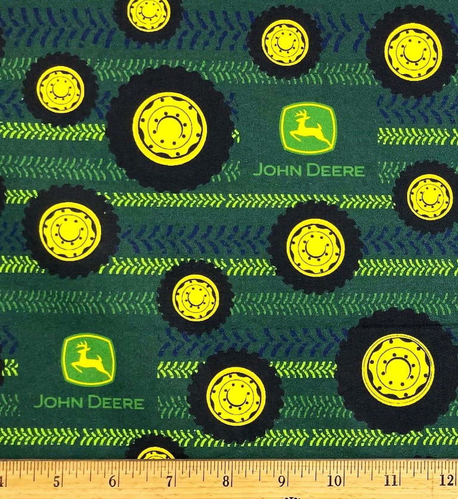 1/2 Yard - John Deere Tractor Tires on Green Cotton Fabric (Great for Quilting, Sewing, Craft ...