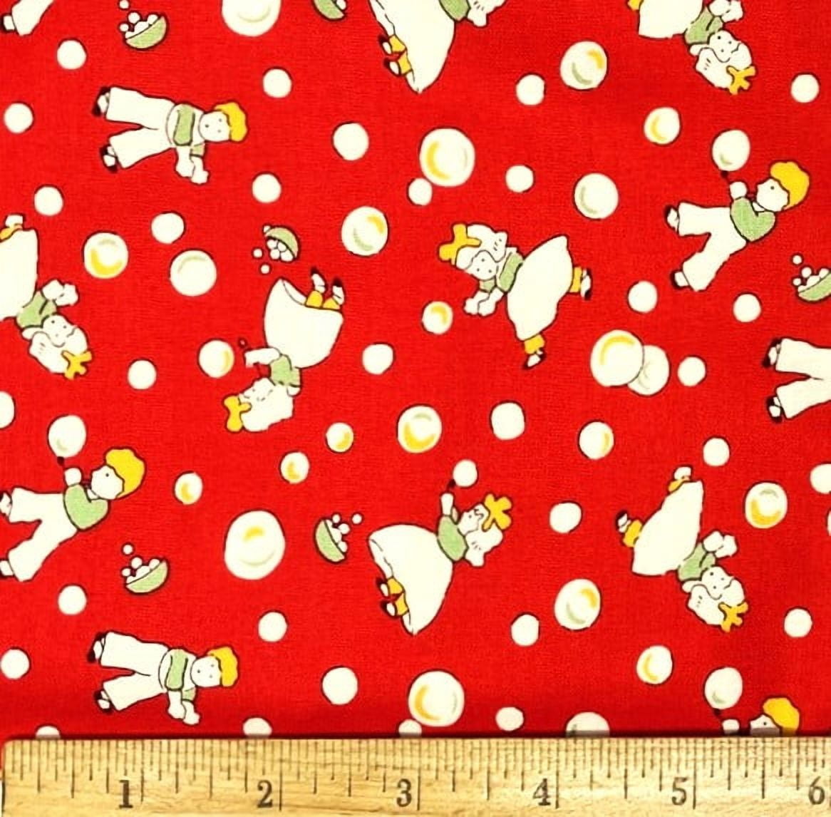 1/2 Yard - Kids Blowing Bubbles Storybook on Red Cotton Fabric (Great ...