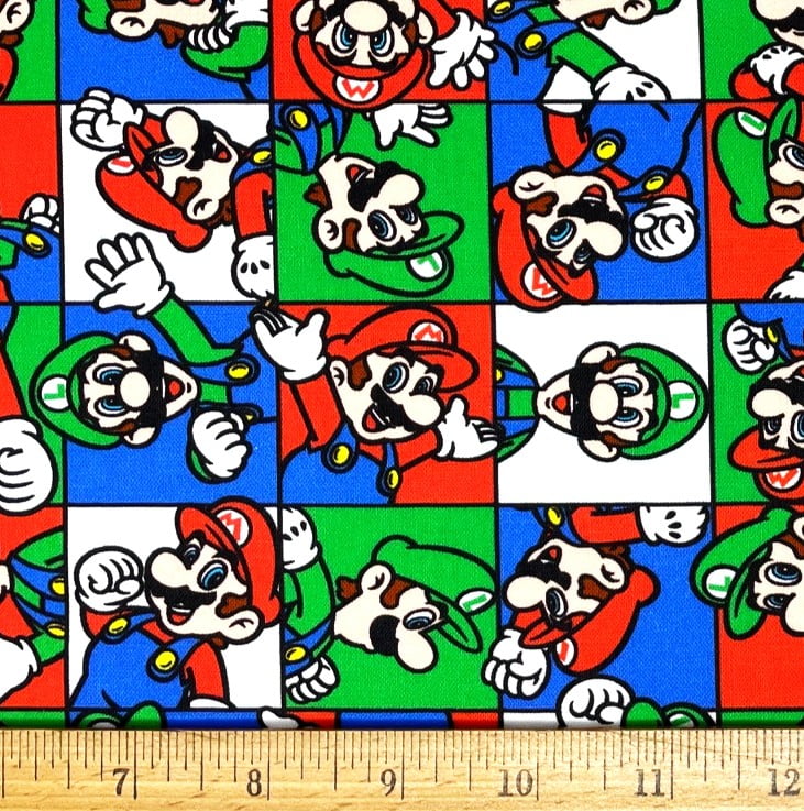 1/2 Yard - Mario & Luigi Postage Stamp Block Cotton Fabric (Great for ...