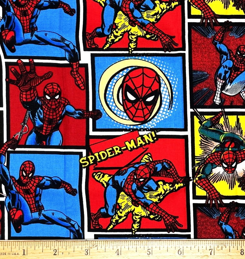 1/2 Yard - Marvel Spiderman Block Blue & Red Cotton Fabric (Great for ...