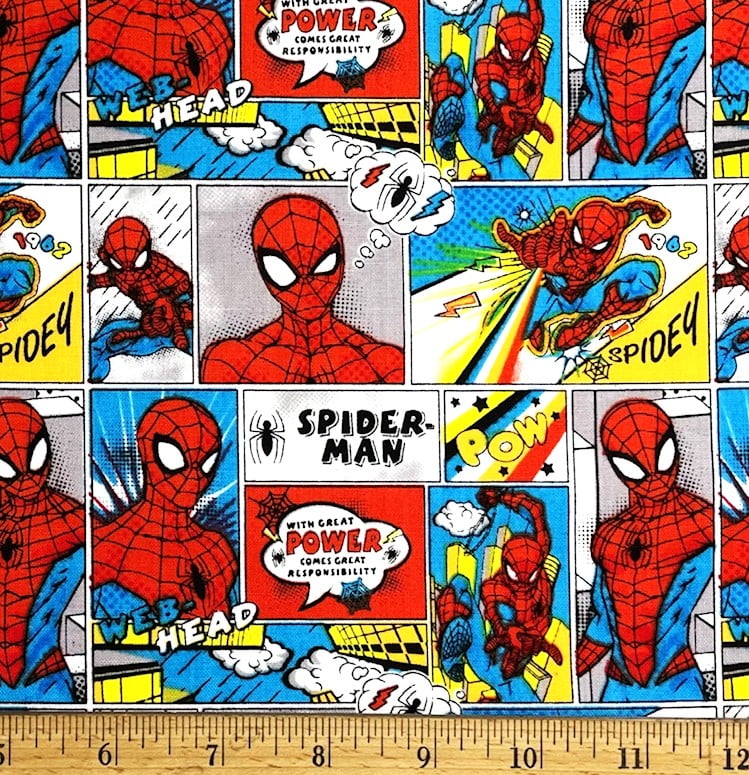1/2 Yard - Marvel Spiderman Spidey Power Block Cotton Fabric (Great for ...
