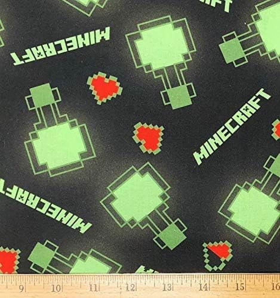 1/2 Yard - Minecraft Video Game Creepers & Red Hearts on Black Cotton ...