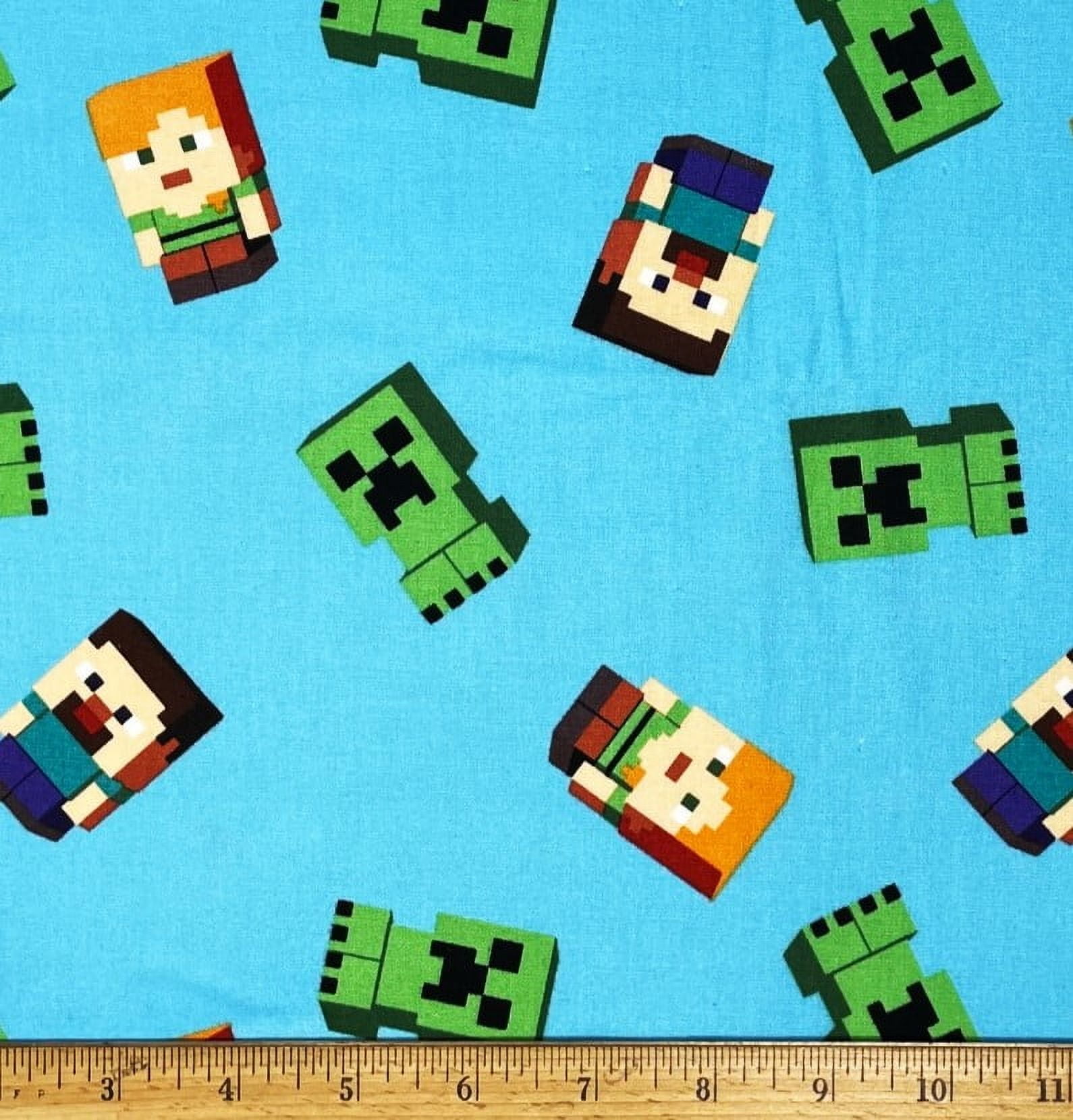 1/2 Yard - Minecraft Video Game Steve Alex & Creepers on Blue Cotton ...