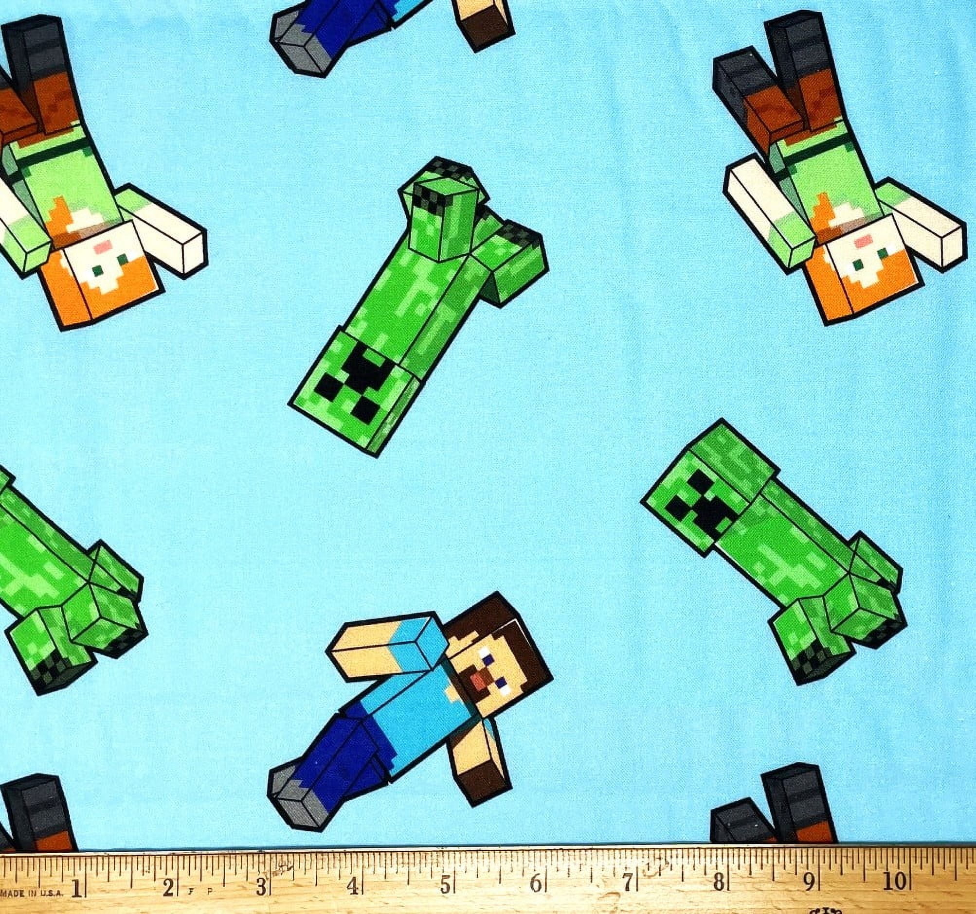 1/2 Yard - Minecraft Video Game Steve Alex & Creepers on Blue Cotton ...
