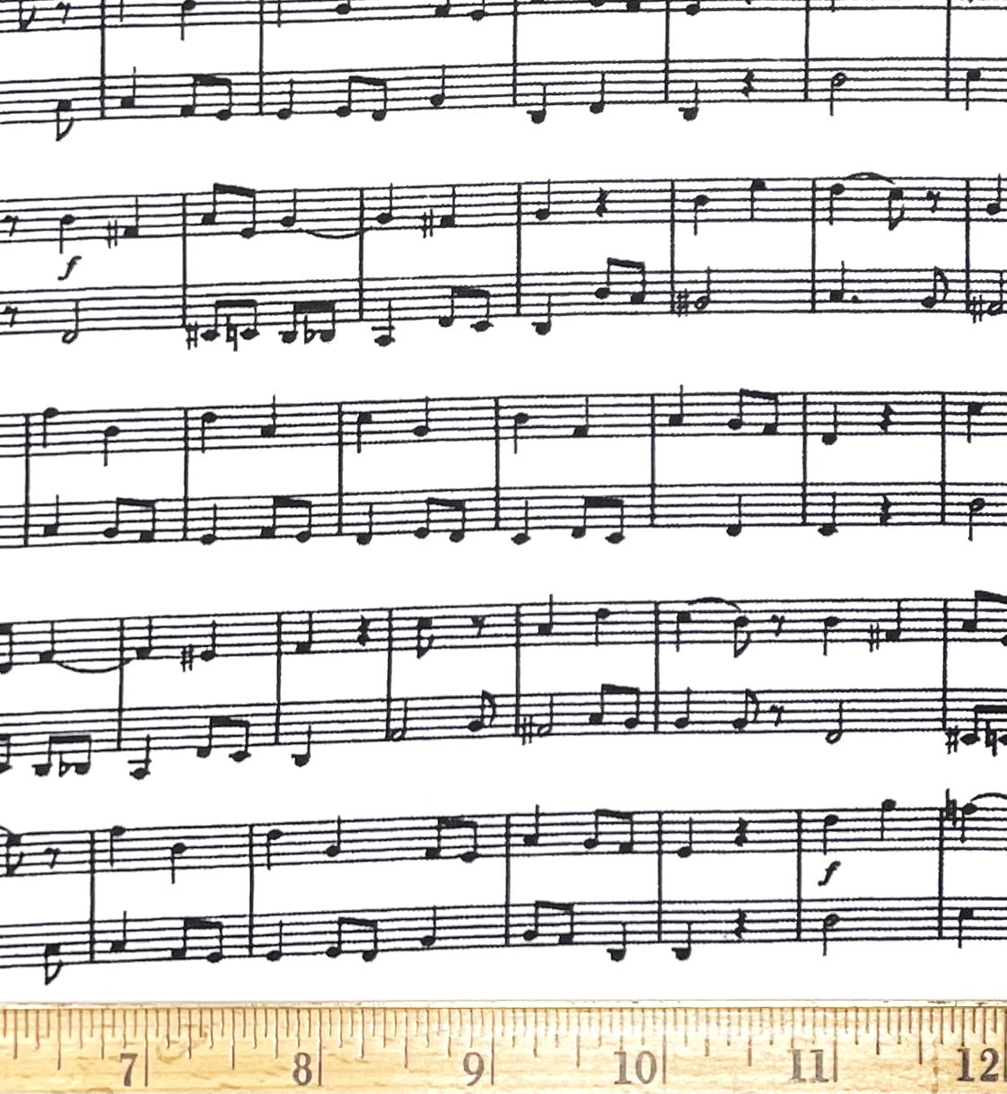 1/2 Yard - Music Notes Musical Staff Striped Black on White Cotton ...