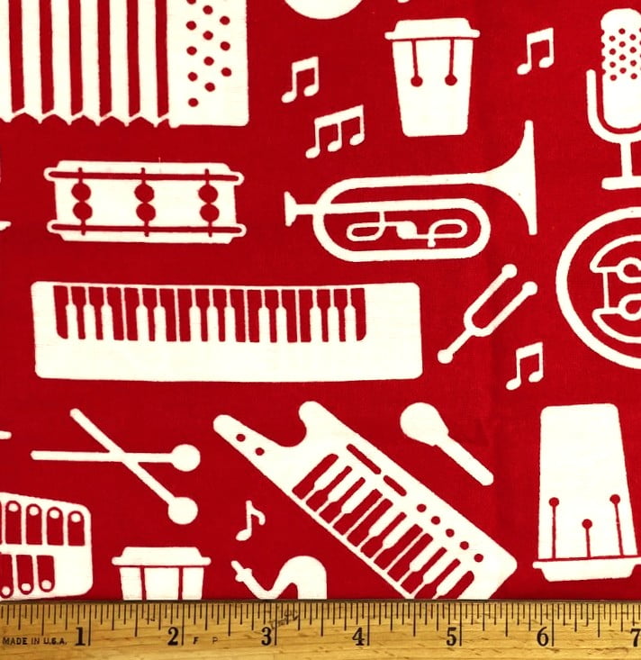 1/2 Yard - Musical Instruments Music on Redl Flannel Cotton Fabric ...