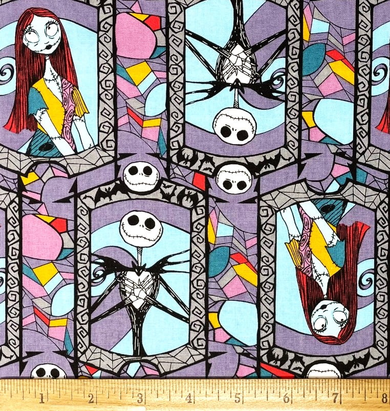 1/2 Yard - Nightmare Before Christmas Jack & Sally Stained Glass Cotton ...