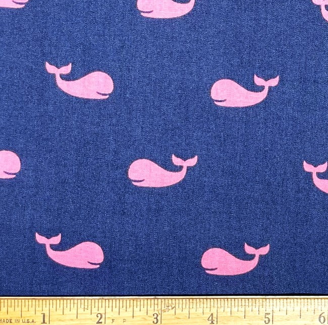 1/2 Yard - Pink Whales on Blue Cotton Fabric (Great for Quilting ...
