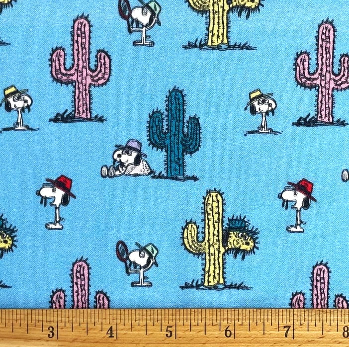 1/2 Yard - Snoopy's Brother Spike & Colorful Cactus on Blue Cotton ...