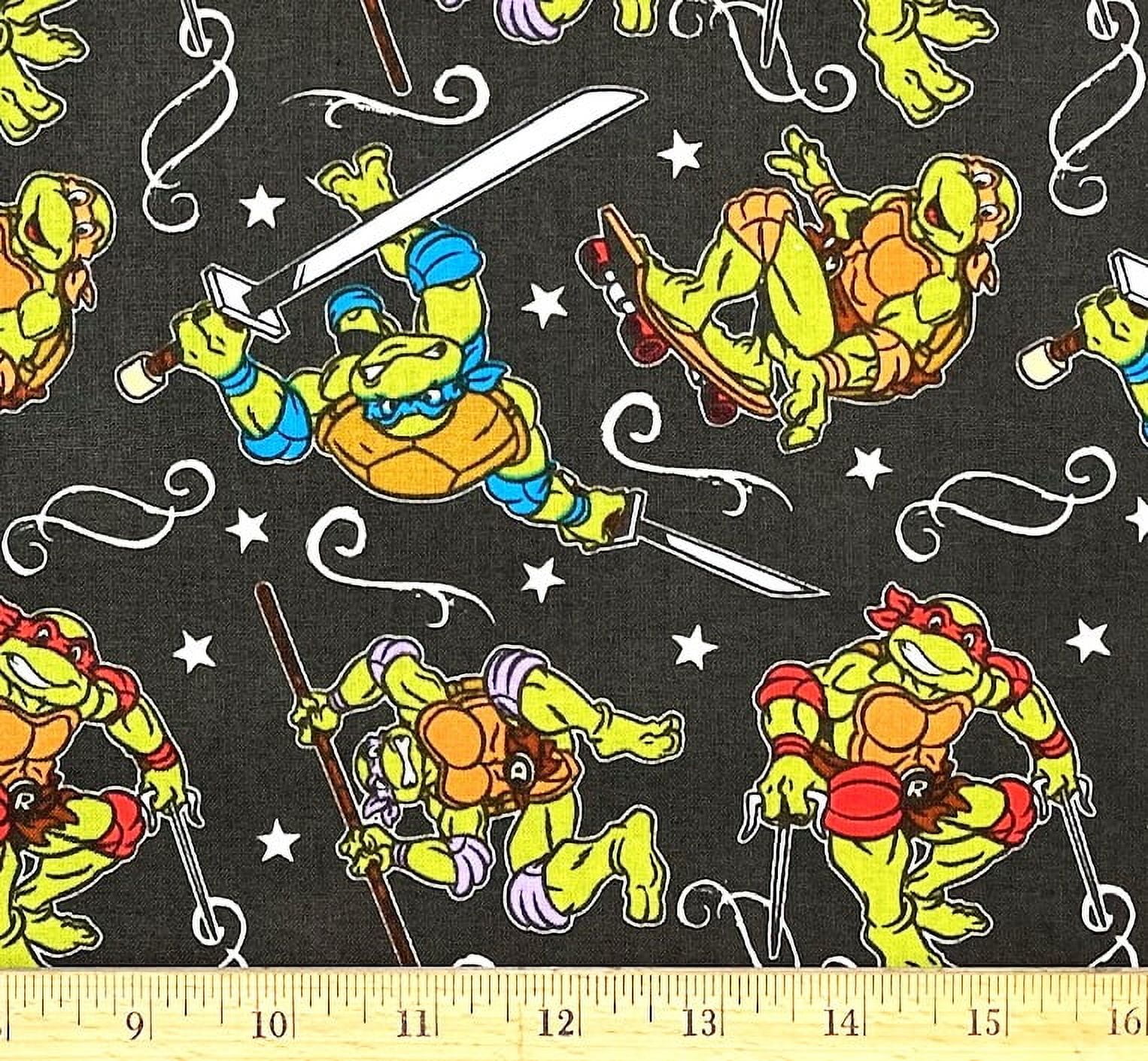 1/2 Yard - Teenage Mutant Ninja Turtles on Dark Green Cotton Fabric ...