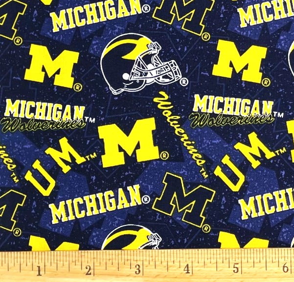 1/2 Yard - University of Michigan UM Wolverines on Blue Cotton Fabric ...