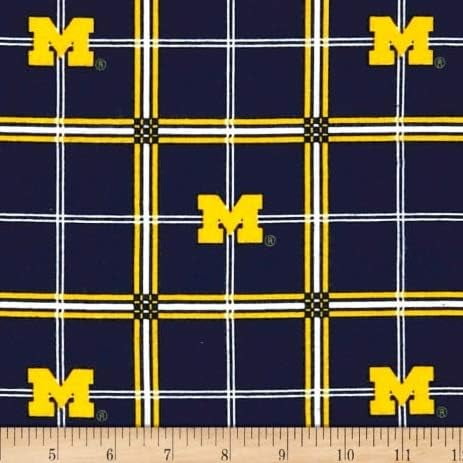 1/2 Yard - University of Michigan Wolverines Plaid Flannel Cotton ...