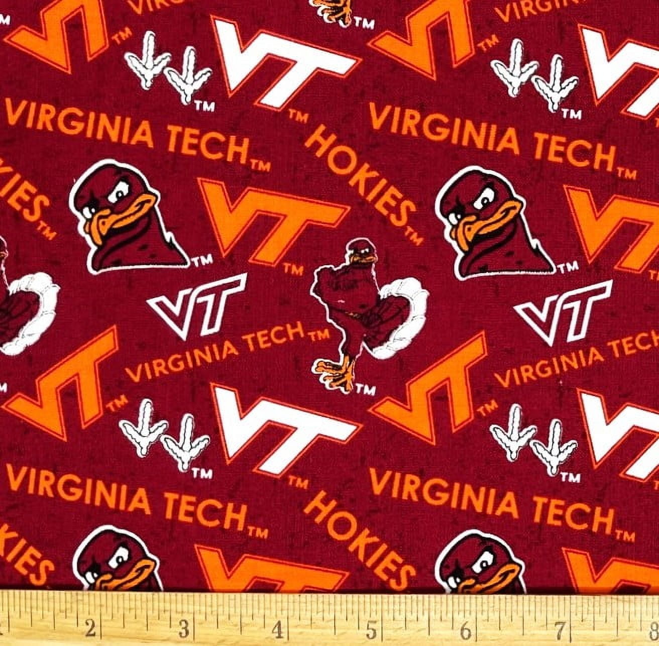 1/2 Yard - Virginia Tech Hokie Bird on Burgundy Red Cotton Fabric ...