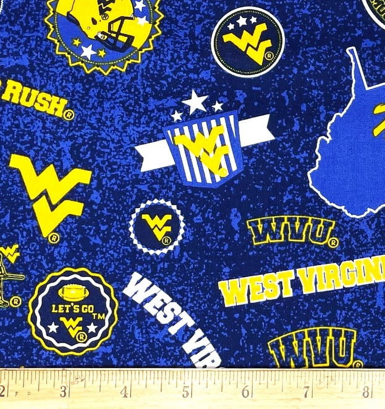 1/2 Yard - West Virginia University WVU Mountaineers on Blue Cotton ...