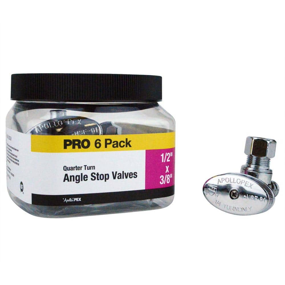 1/2 in. Chrome-Plated Brass PEX Barb x 3/8 in. Compression Quarter-Turn ...